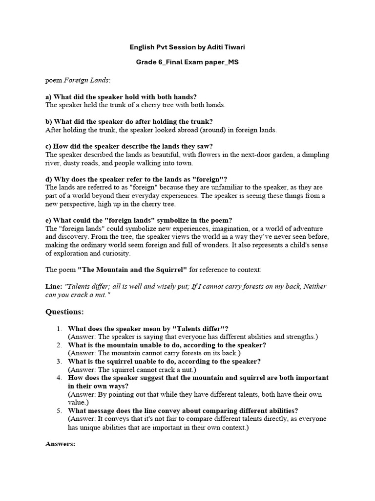 Grade 6 - Final Exam Paper - MS | PDF