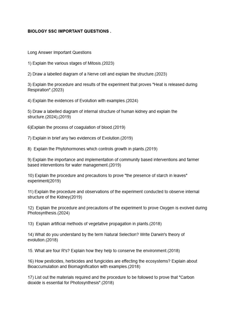 Important Biology Questions for SSC | PDF | Cellular Respiration ...