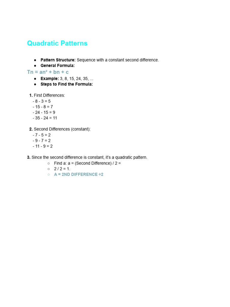Non Linear Number Patterns - 1 | PDF | Quadratic Equation | Equations