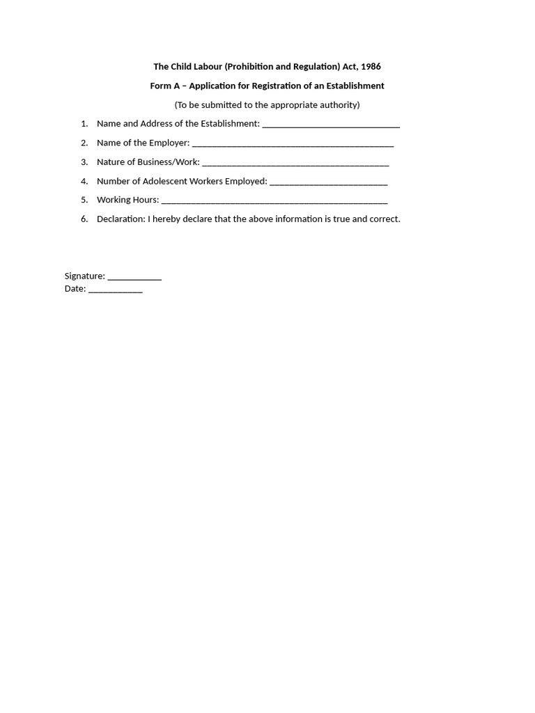 Child Labour Registration Forms | PDF