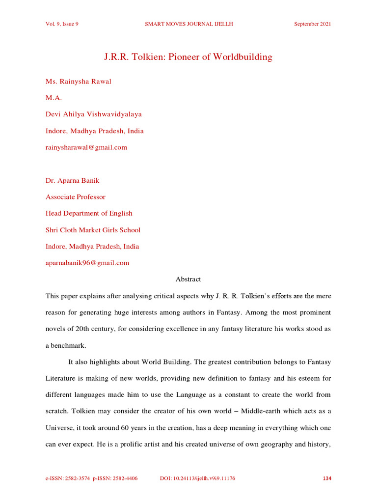 J R R Tolkien Pioneer of Worldbuilding | PDF | The Lord Of The Rings | The Hobbit
