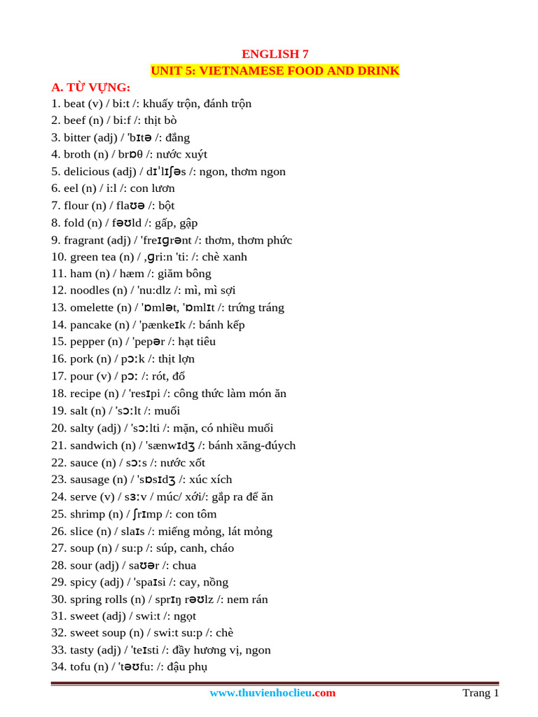 BTTHCS TA7 Unit 5 | PDF