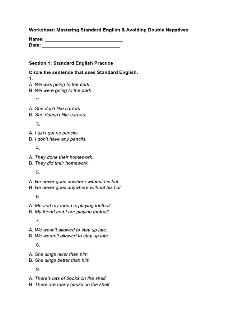 Grammar Worksheet 2 | PDF