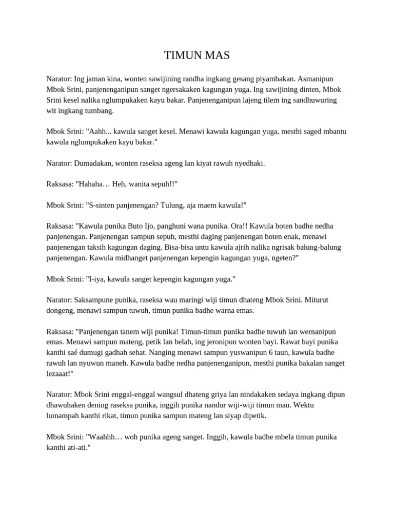 Timun Mas (Bahasa Jawa) | PDF