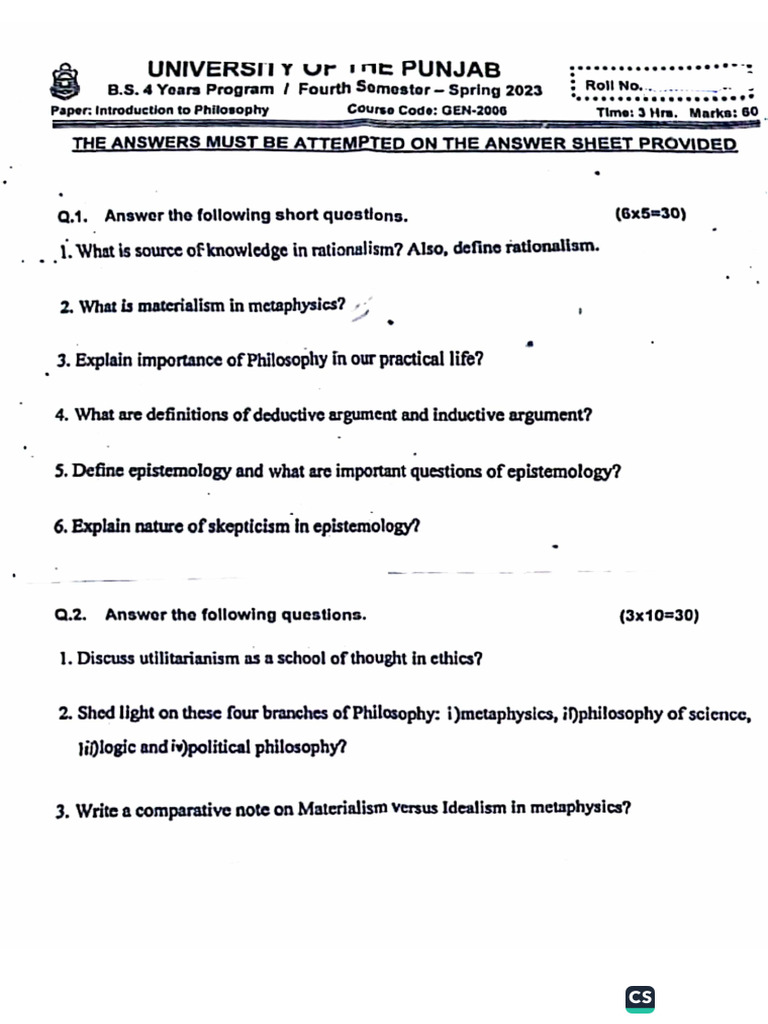 Philosophy Past Papers | PDF