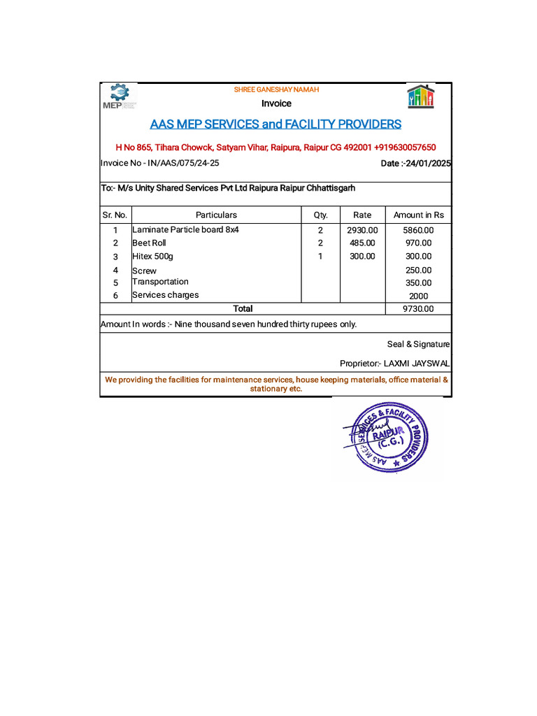 AAS MEP SERVICES and FACILITY PROVIDERS VENDER INVOICE | PDF