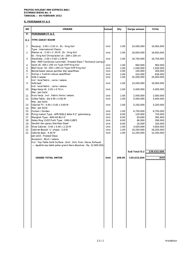 Estimate Ff&e Holiday Inn (10082012) | PDF | Grilling | Cooking