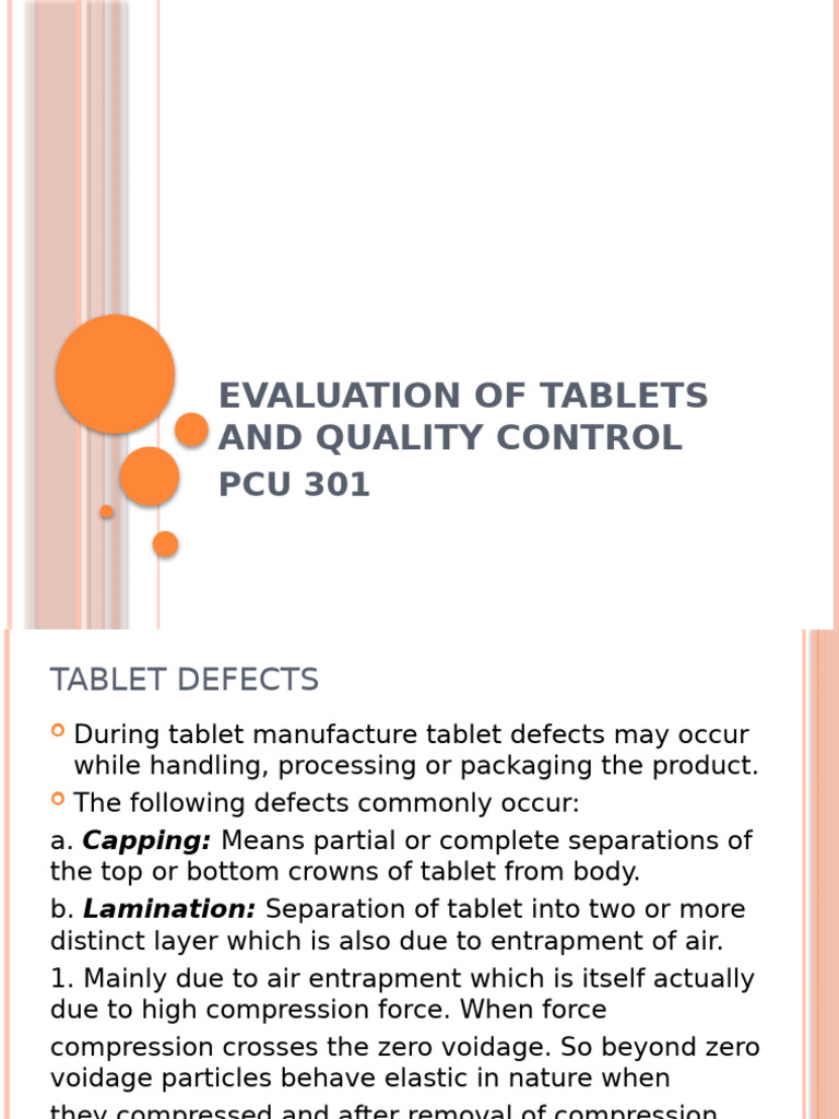 Tablet Evaluation and Quality Control | PDF | Tablet (Pharmacy) | Hardness