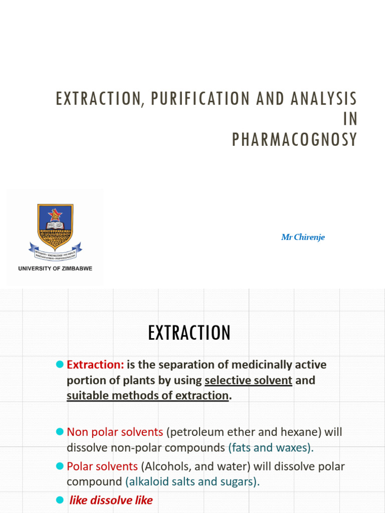 Extraction and Analysis in Pharmacognosy | PDF | Solvent | Analytical ...