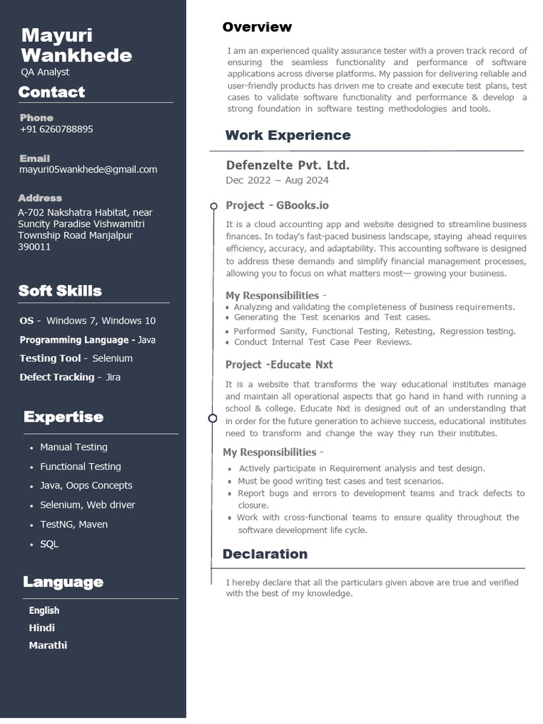 Mayuri-wankhede-Resume | PDF | Software Testing | Systems Architecture