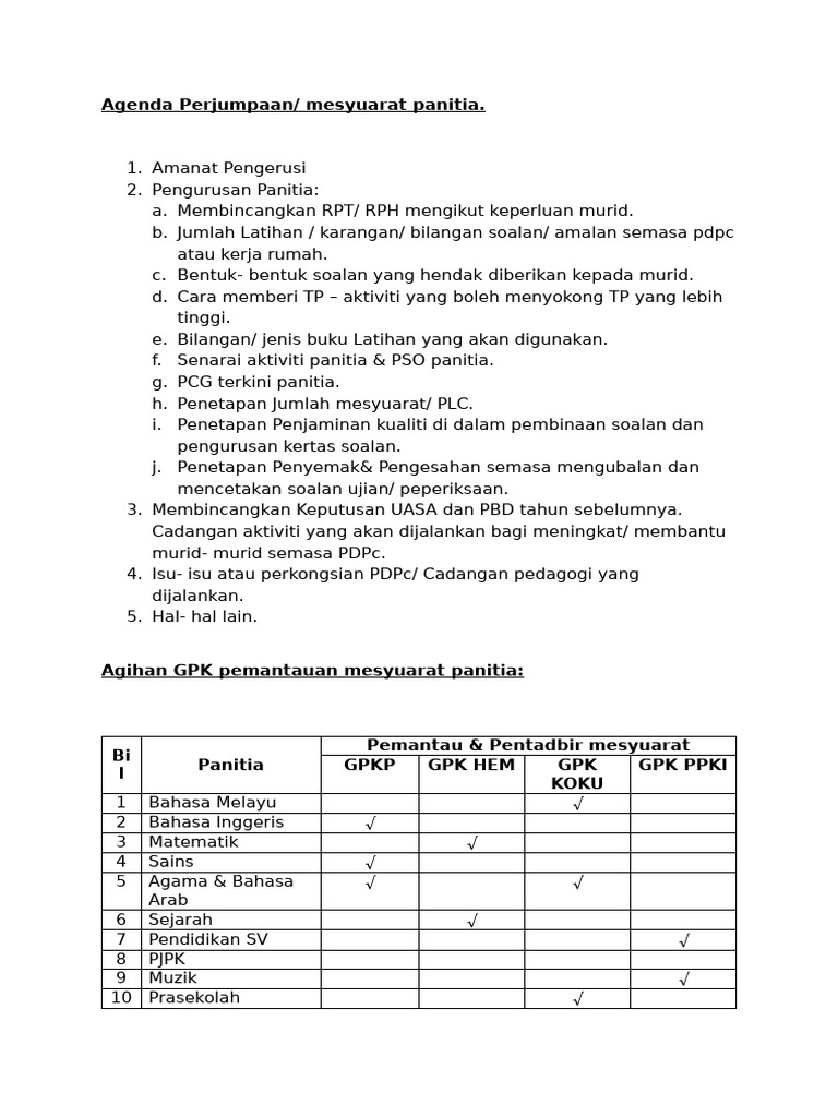 Agenda Perjumpaan Mesyuarat Panitia | PDF