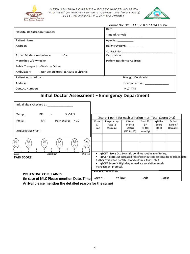 NCRI-AAC-VER.1-11.24-FM 06 Emergency Assessment Doctor-NCRI | PDF ...