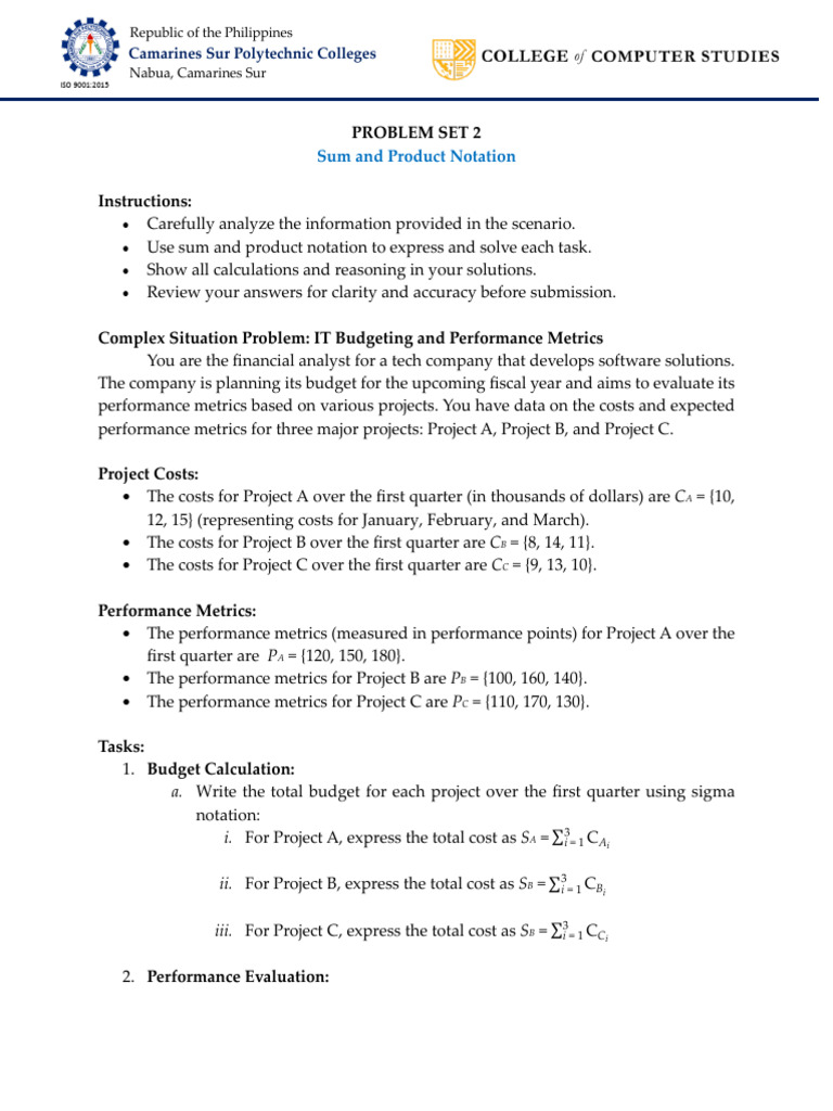 Problem Set 2 Sum and Product Notation | PDF | Computing