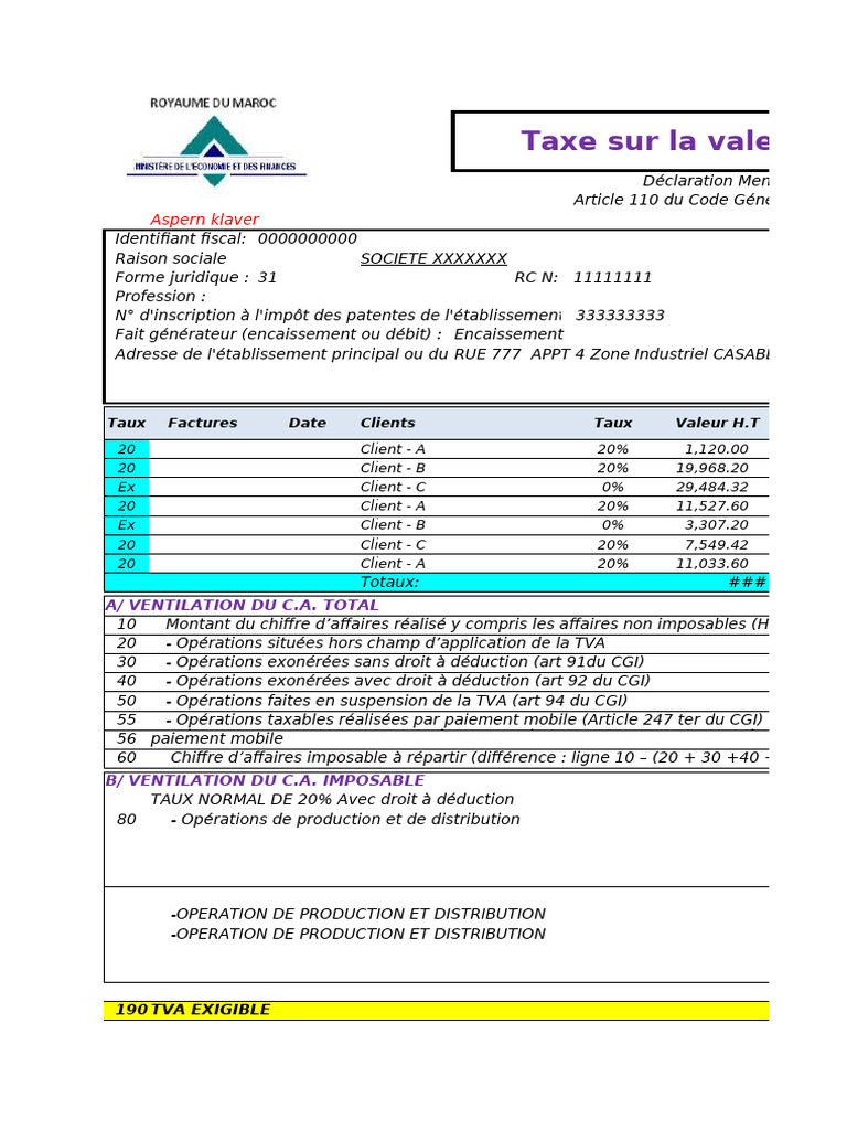 Déclaration Mensuelle de TVA Jan-22 | PDF | Taxe sur la valeur ajoutée ...