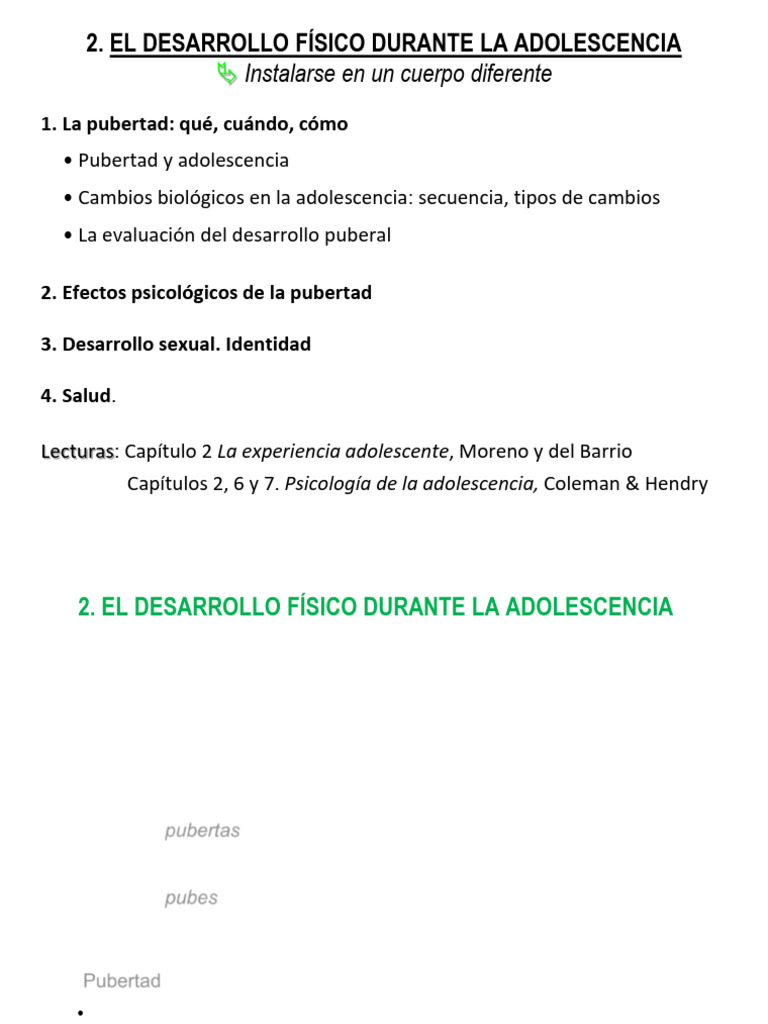 Tema 2. Desarrollo Físico en La Adolescencia | PDF | Pubertad | Adolescencia