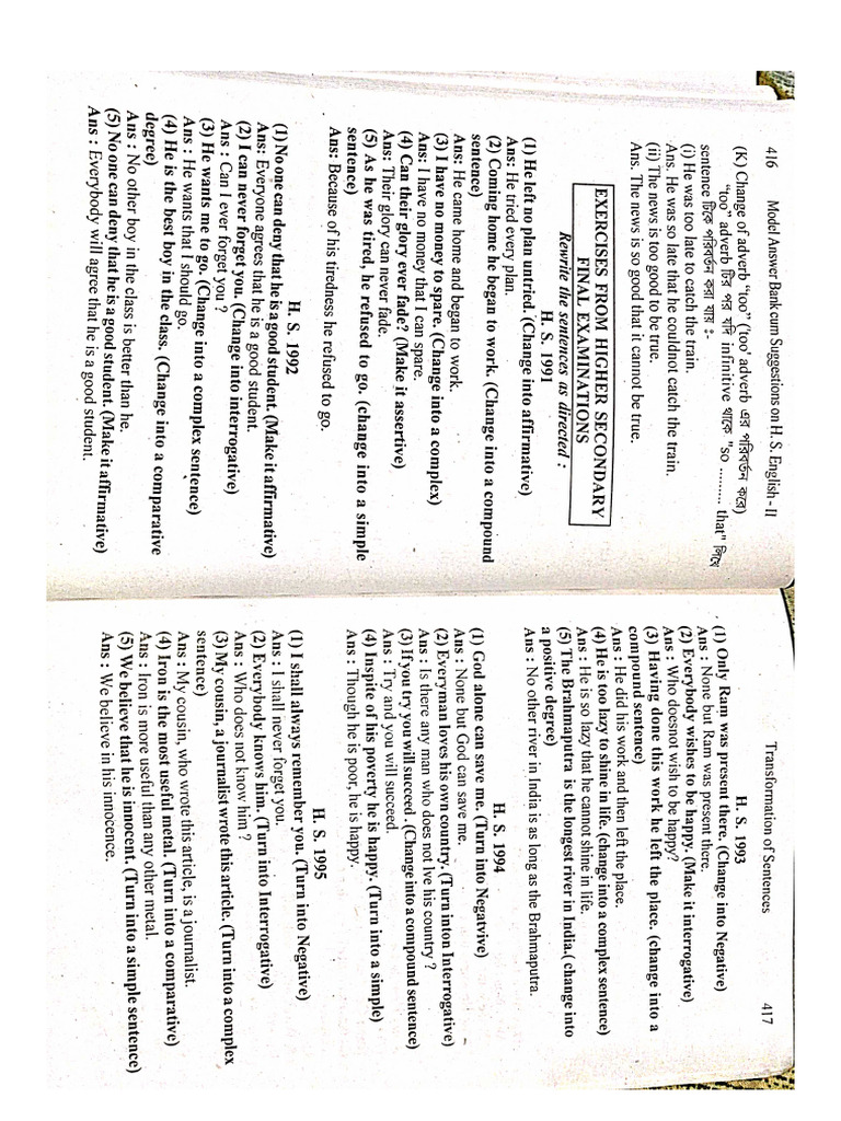 Transformation of Sentences | PDF