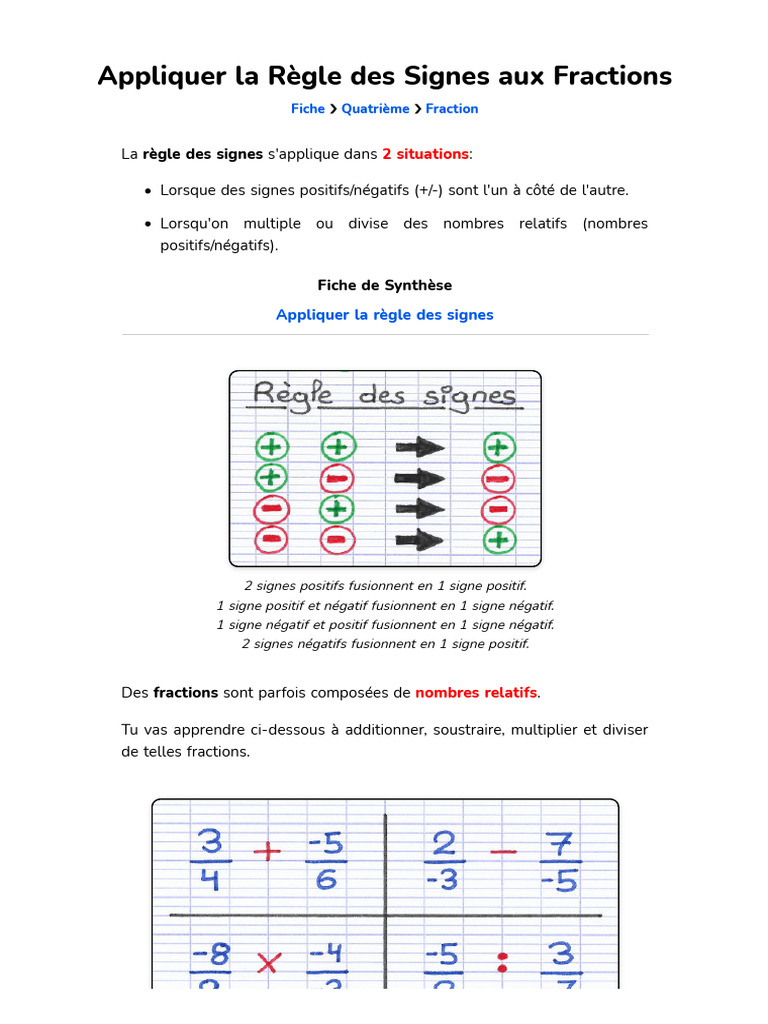 Appliquer la Règle des Signes en Maths | PDF | Multiplication ...
