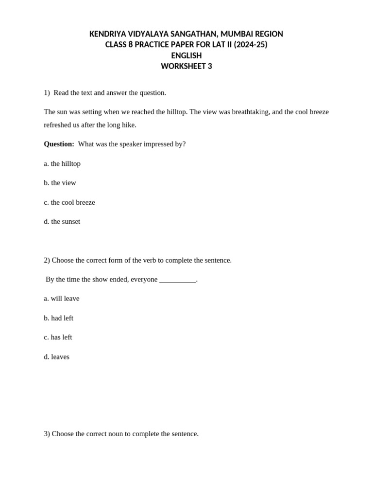 English VIII LAT Worksheet 3 | PDF | Cognition