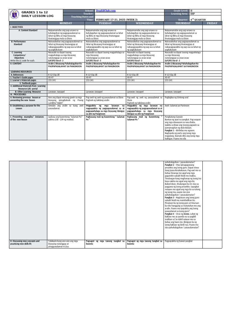 DLL_ESP 2_Q4_W2 | PDF