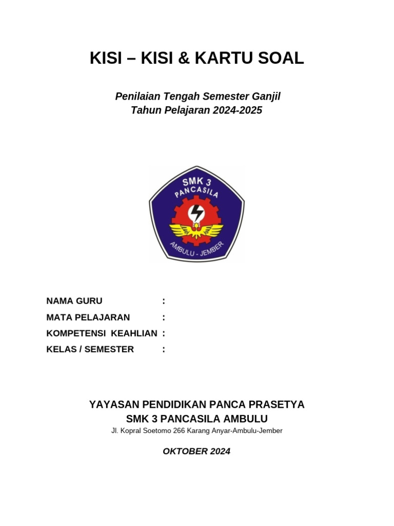 Kelas Xii - Kisi-Kisi Dan Kartu Soal Mapel.... PTS Ganjil 2024-2025 | PDF