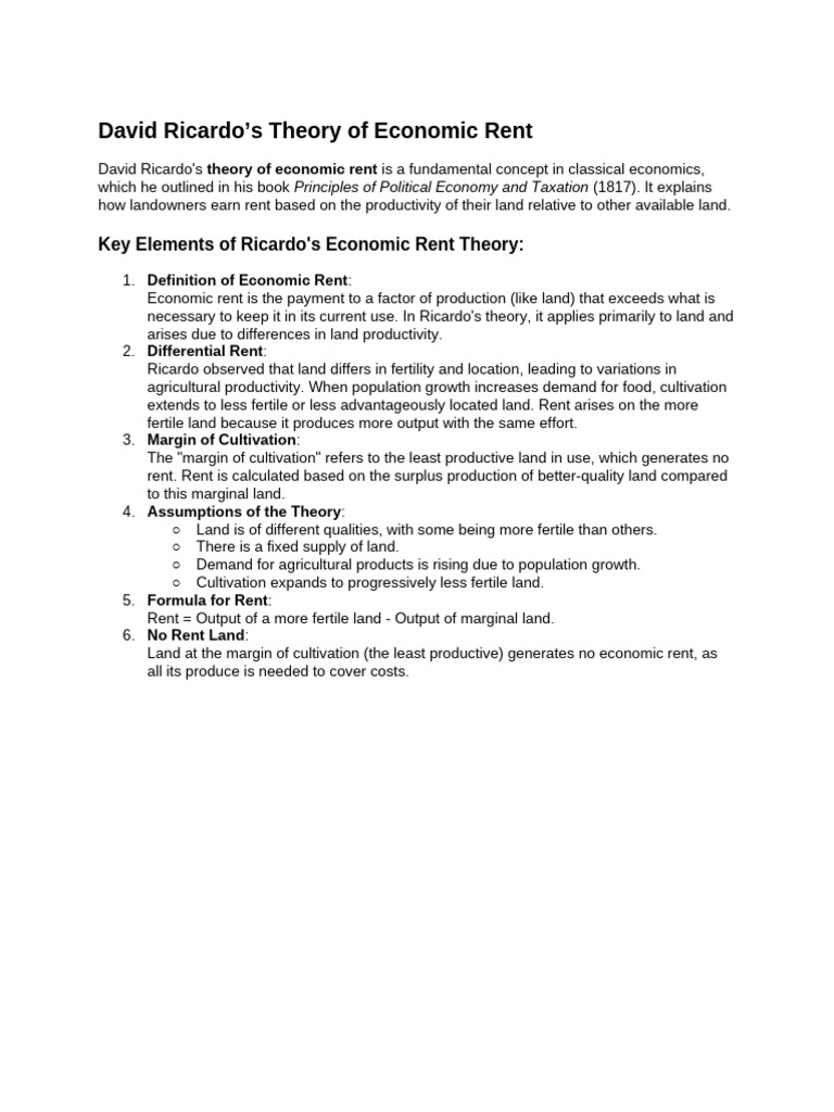 Understanding Ricardo's Economic Rent Theory | PDF