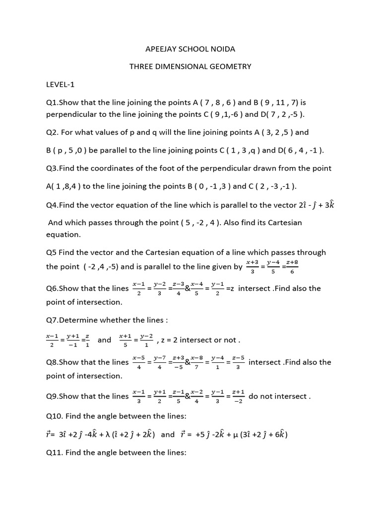 Three dimensional geometry (1) | PDF | Line (Geometry) | Elementary ...