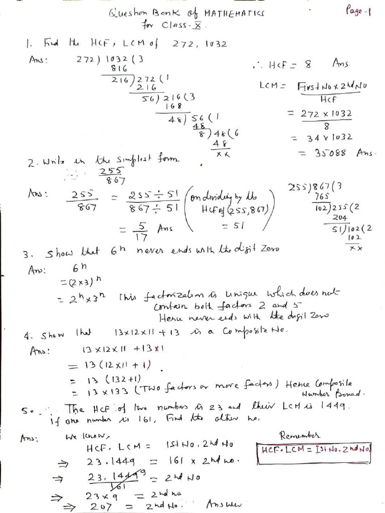 Question Bank of Mathematics For Class - X | PDF