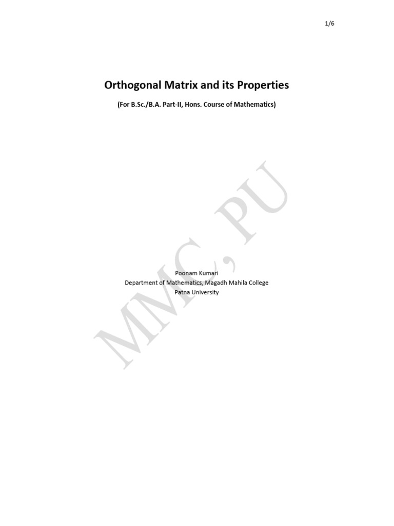 Orthogonal Matrices for Math Hons | PDF | Matrix (Mathematics) | Abstract Algebra