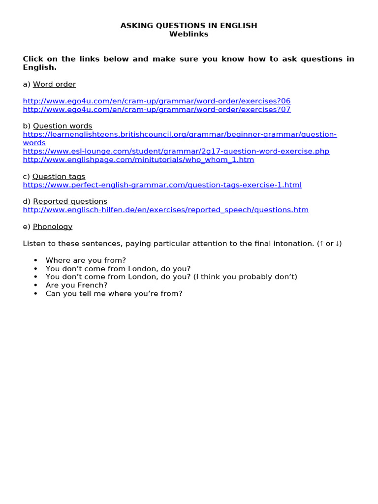 English Question Formation Guide | PDF