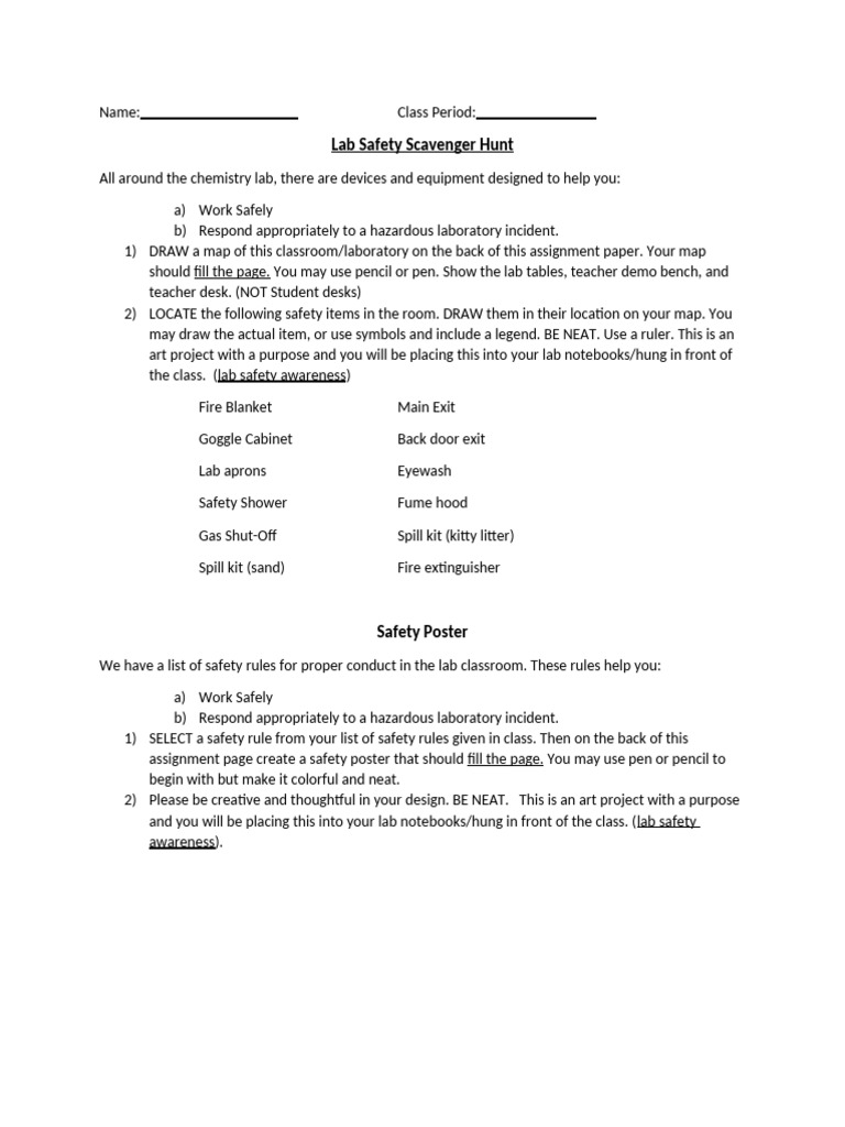 Lab Safety Scavenger Hunt Map and Safety Poster | PDF