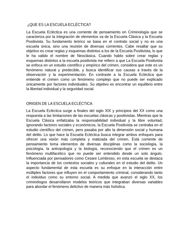 La Escuela Ecléctica en Criminología | PDF | Criminología | Positivismo
