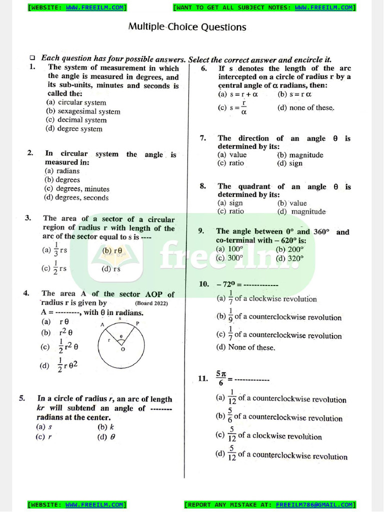 11th Maths Chap9 MCQ's | PDF