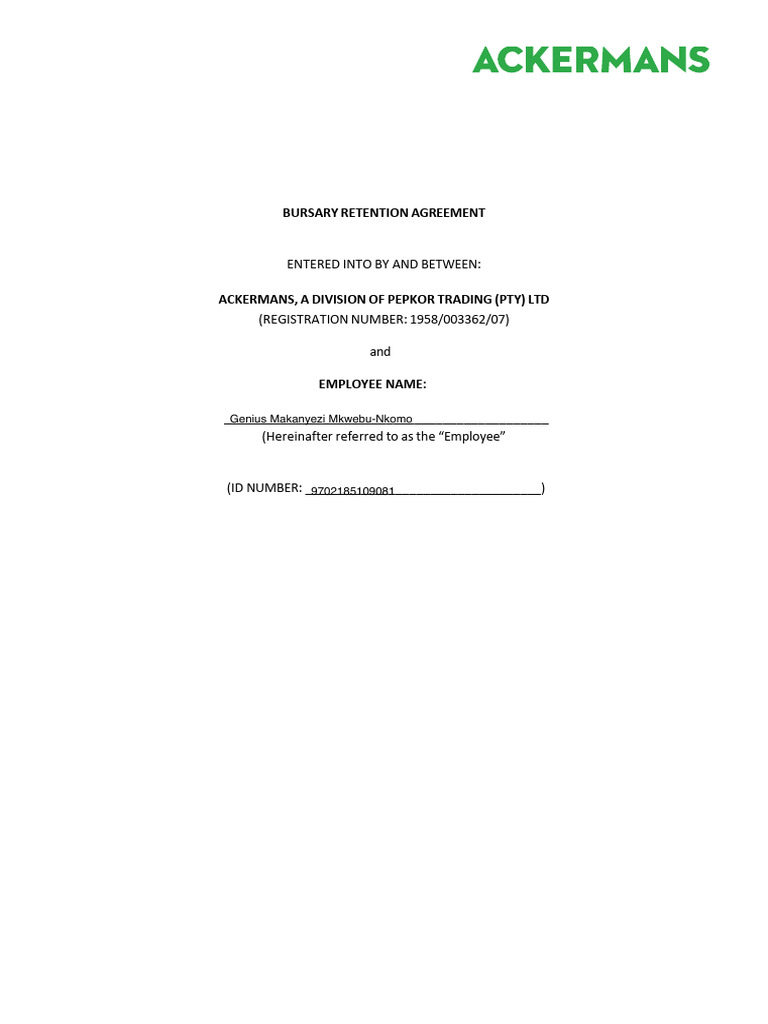 Phadima Bursary Retention Agreement - Revised 04022025 | PDF ...