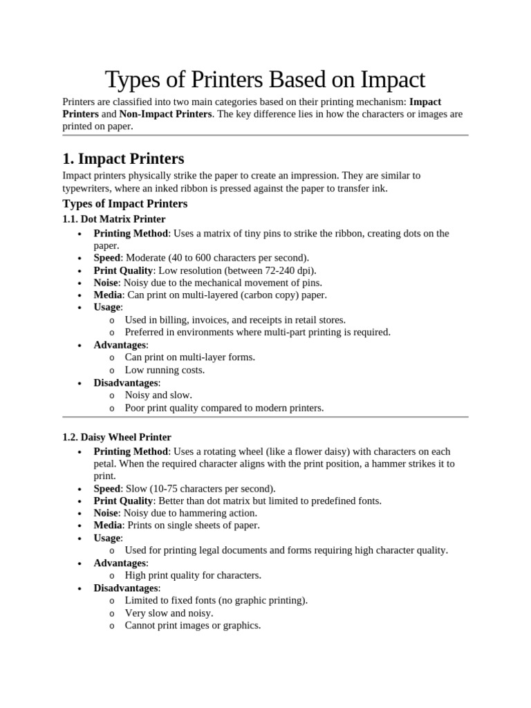 Types of Printers Based On Impact | PDF | Printer (Computing) | Printing