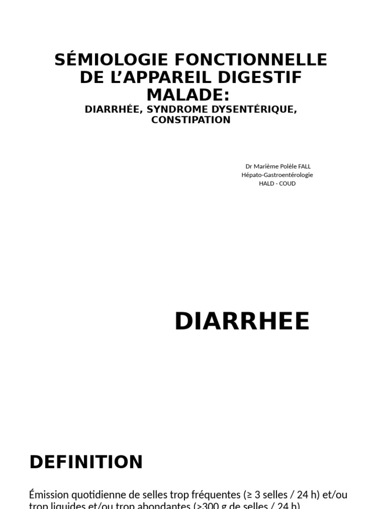 Sémiologie Diarrhée Syndrome Dysentèrique, Constipation | PDF ...
