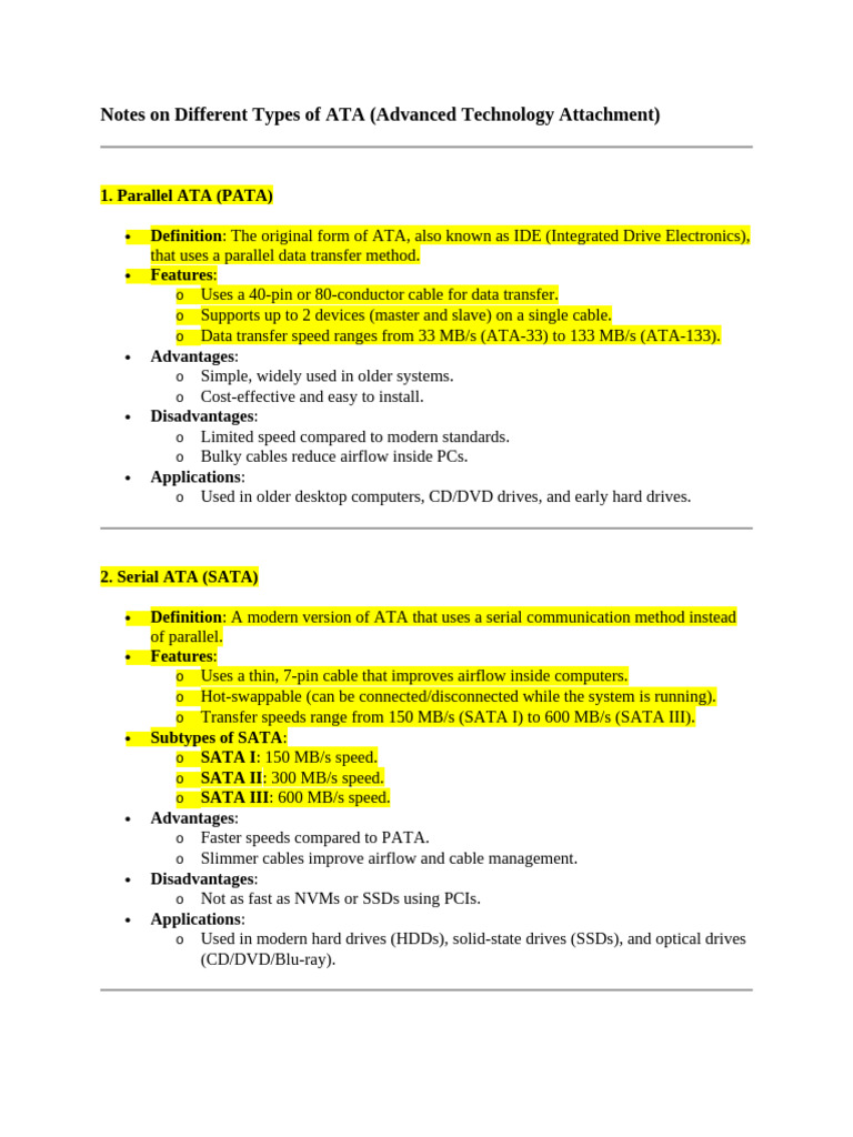 Notes On Different Types of ATA and SIMM Vs DIMM | PDF | Computer ...