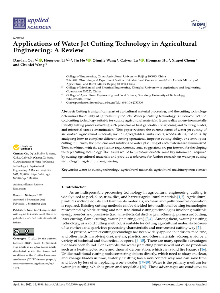 Applications of Water Jet Cutting Technology in Ag | PDF | Pump