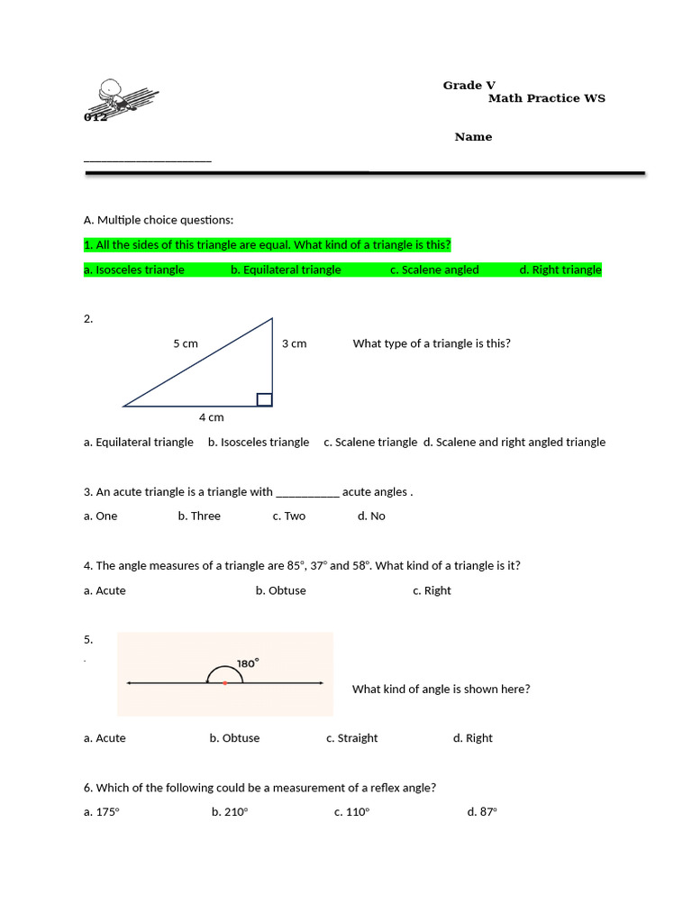 Grade V - Math Application Worksheet 2nd Term CSP 1 | PDF | Triangle ...