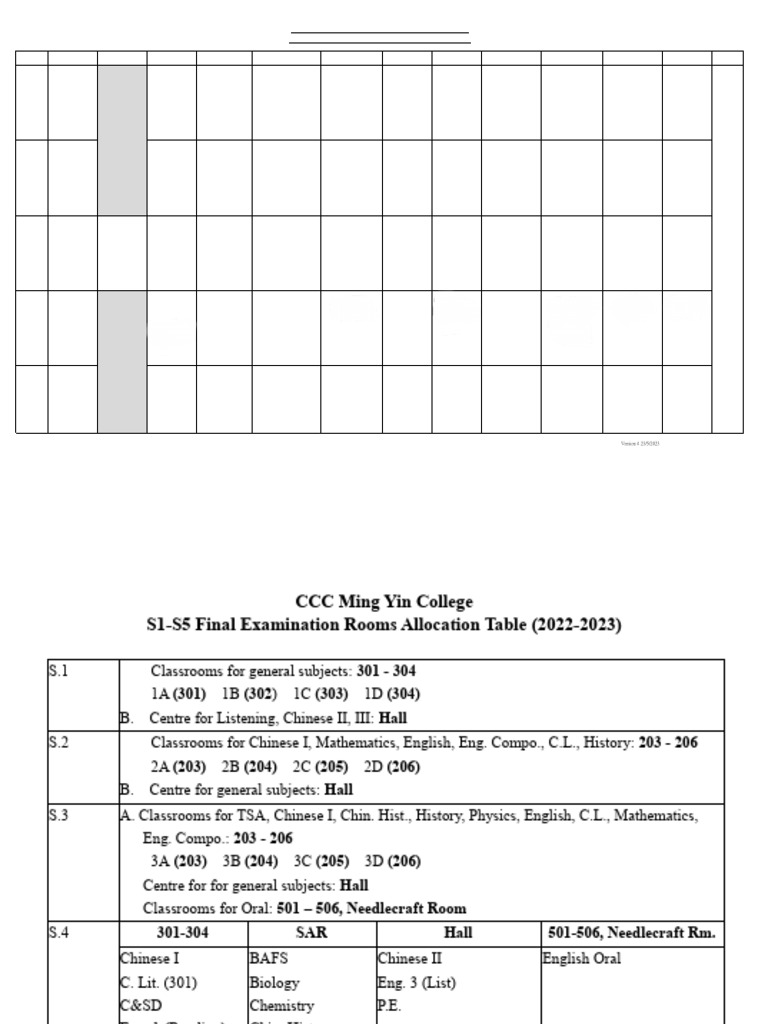 Time-Table For S1 - S5 Final Examination (2022 - 2023) | PDF | Science