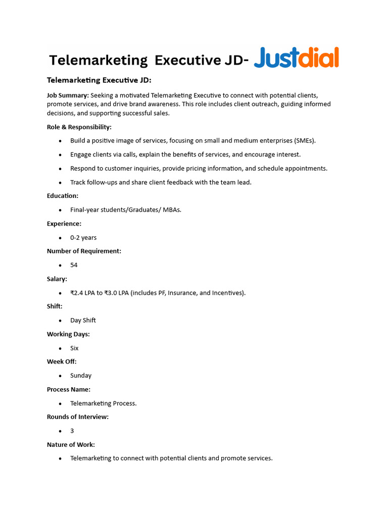 Just Dial TME JD | PDF