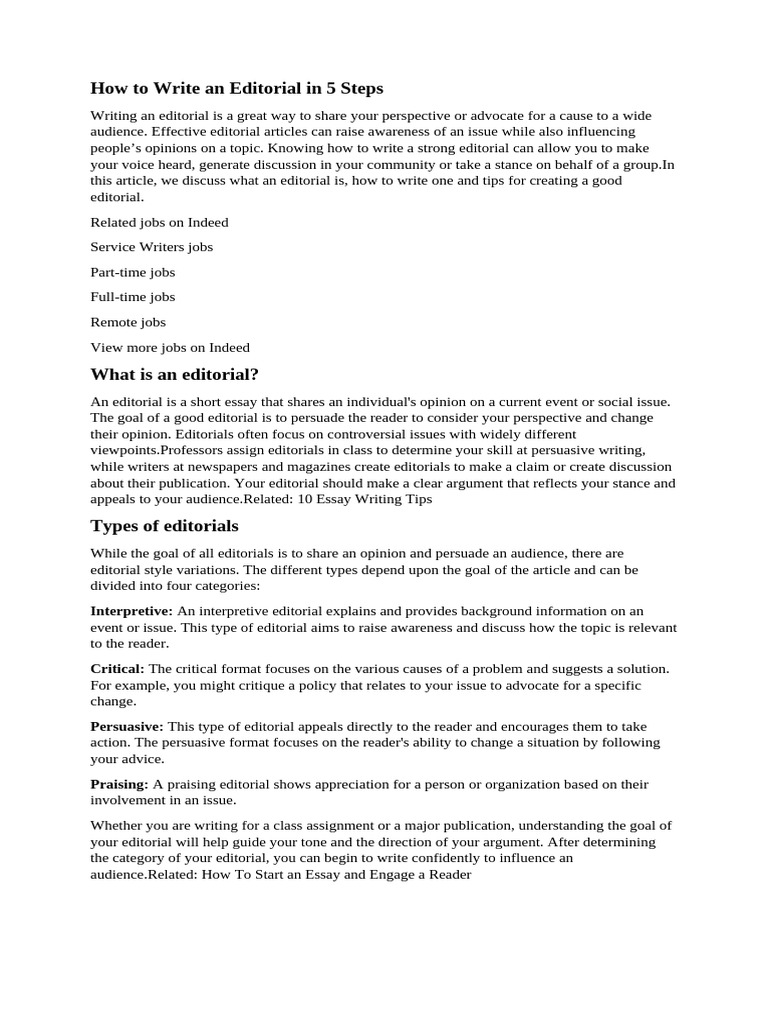 Tips in Editorial Writing | PDF | Essays | Argument