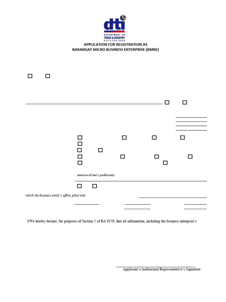 Dti - Bmbe Registration Form | PDF | Sole Proprietorship | Business
