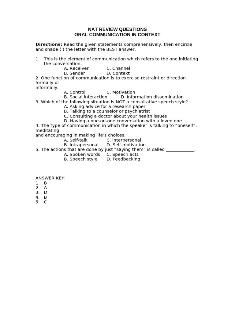 Nat Questions - Oral Communication | PDF
