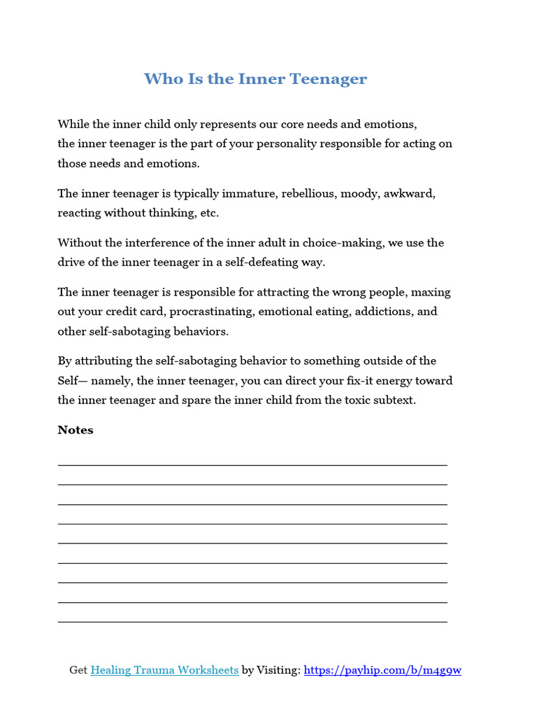 Inner Teenager Healing Worksheets PDF | PDF | Adolescence ...