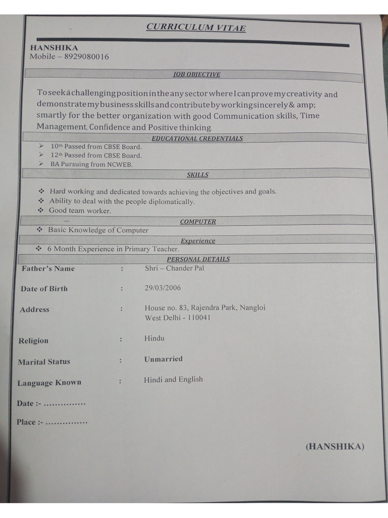 Resume Letter | PDF