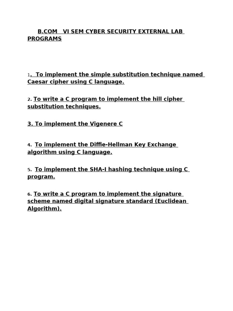 B Com Vi Sem Cyber Security Lab Questions | PDF