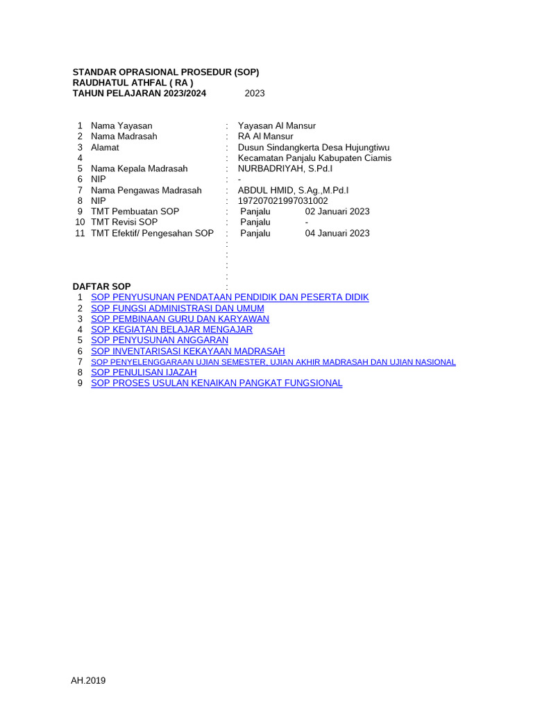 1.1.3.1 Contoh Sop Ra | PDF