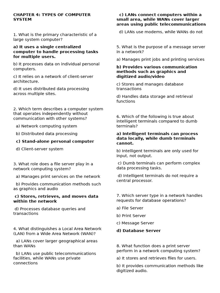 CHAPTER-4-TYPES-OF-COMPUTER-SYSTEM-QUIZ | PDF | Databases | Computer Network