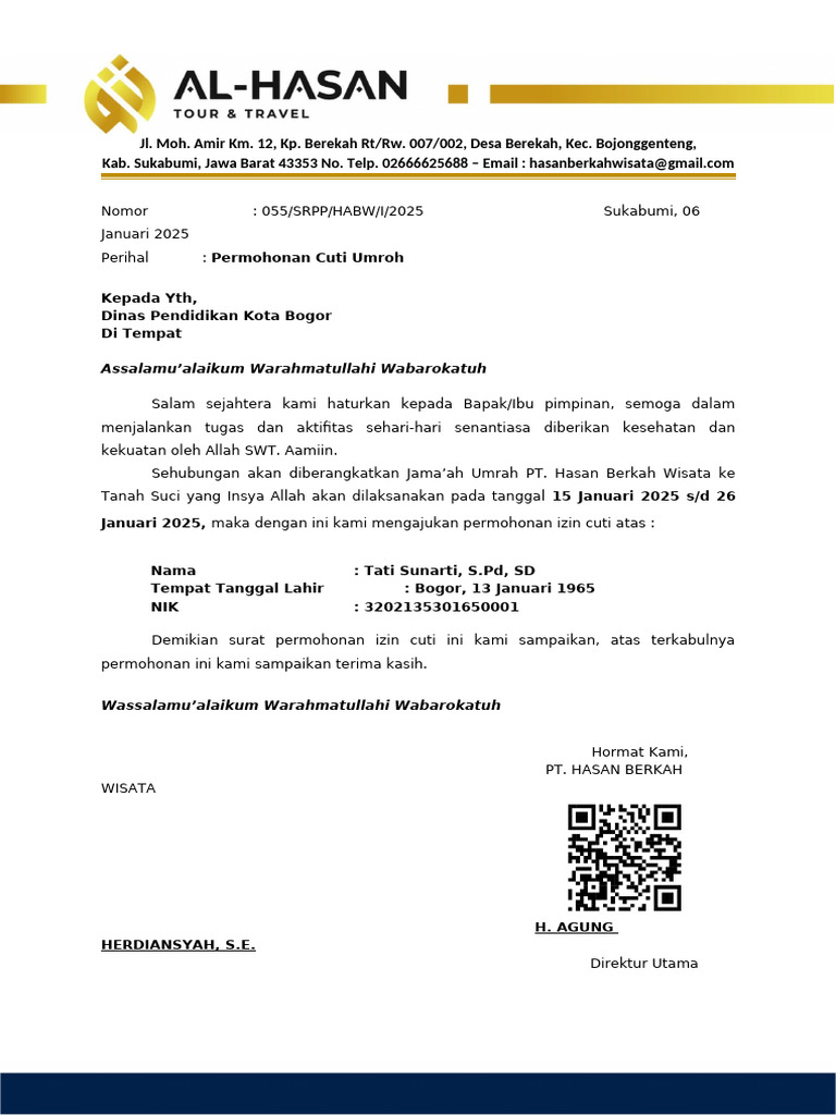 Permohonan Cuti Umroh Tati Sunarti | PDF