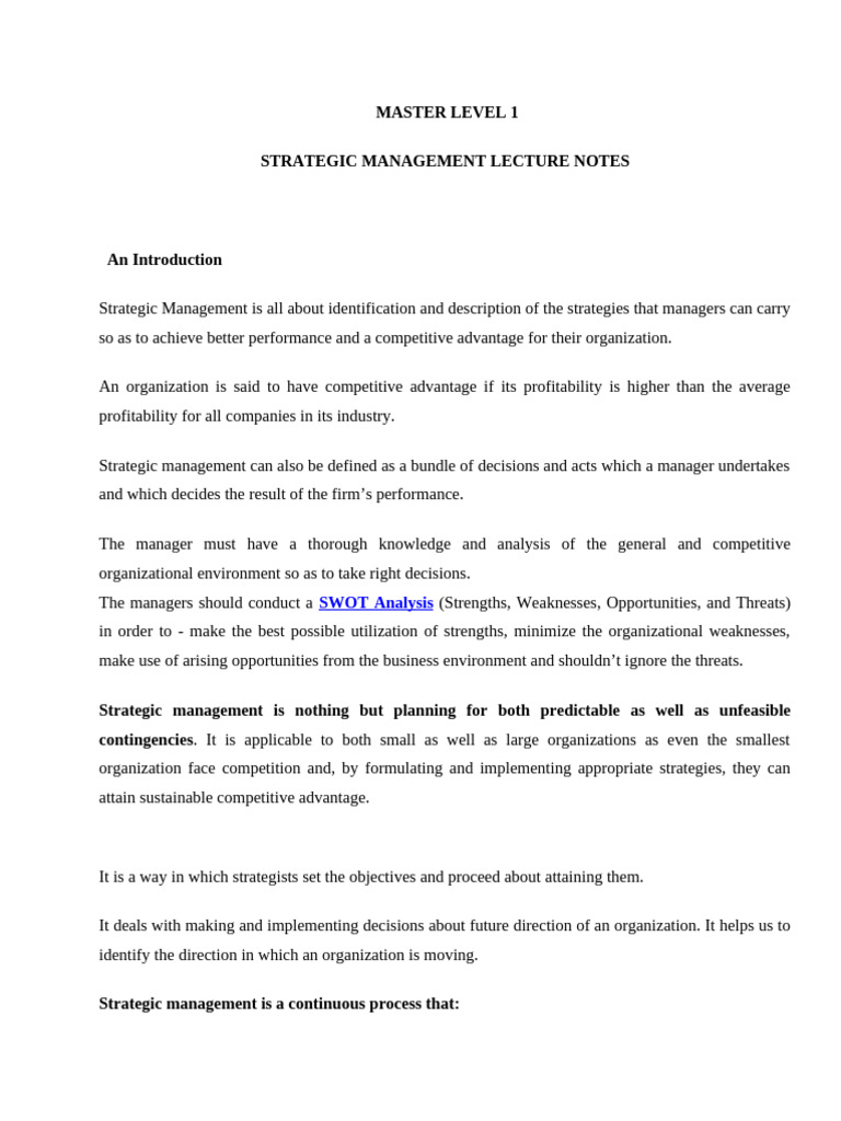 Strategic Management Lecture Notes | PDF | Strategic Management ...